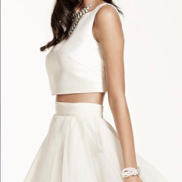 David's Bridal | Dresses | Twopiece Mikado Crop Top Ivory Ball Gown ...